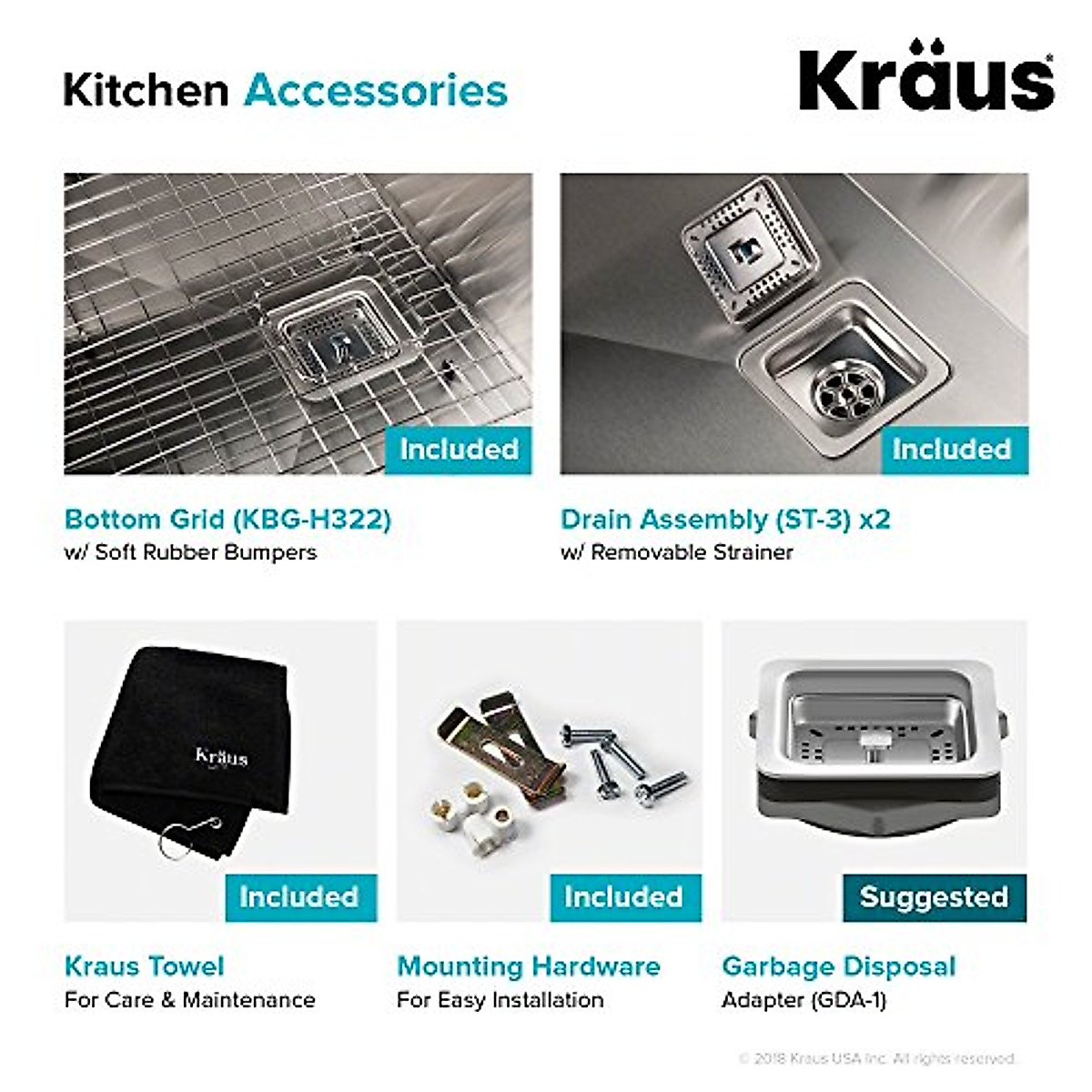 KRAUS Pax 31 1/2-inch 16 Gauge Undermount 50/50 Double Bowl Stainless Steel Kitchen Sink, KHU322