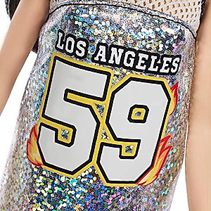 Barbie Fashionistas Doll with Green Streaks in Long Brunette Hair, Wearing Glittery Tank Dress and Accessories, for 3 to 7 Year Olds