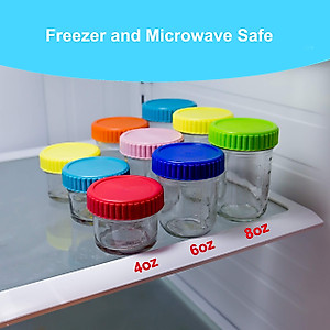 Youngever Glass Baby Food Storage, 6 Ounce Baby Food Glass Containers with Airtight Lids, Glass Jars with Lids (8 Rainbow Colors)