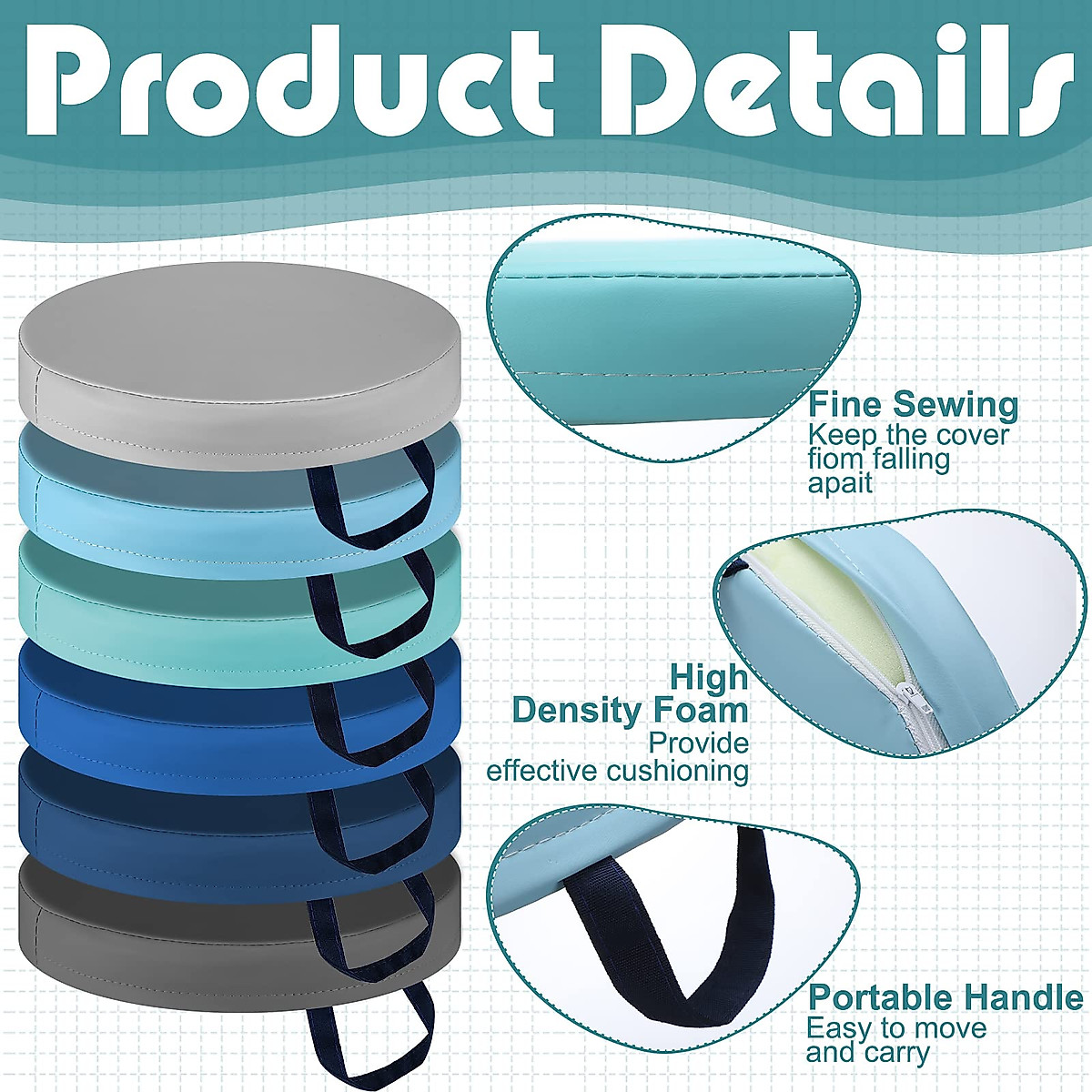 15 Inch Kids Floor Cushions with Handle Waterproof Circle Round Foam Cushion 2'' Thick Flexible Alternative Seating for Students Classroom Daycare Home Preschool Kindergarten (Pastel Color, 6 Pcs)