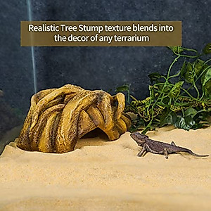 Cosyall Reptile Hide Resin Tree Stump Snake Hide and Cave Hideout Terrarium Habitat Reptile Tank Accessories Decor Leopard Gecko Habitat Shelter for Lizard Spider Frog Amphibians Medium