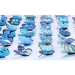 100 Pcs 3D Butterfly Wall Decor Removable Butterfly Wall Stickers Magnets for DIY Kids Nursery, Girl Room Decor, TV Wall, Wedding, Birthday Decor (Blue)