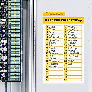 16 Sheets Breaker Panel Labels Electrical Box Sticker Numbers Breaker Panel Labels Electrical Sticker Number Catalog Load Center Adhesive Waterproof Reusable（Yellow）