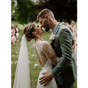 CASDRE Wedding Veil 1 Tier Waist Fingertip Length Bridal Tulle Veils Cut Edge Veil with Comb for Brides (A White)