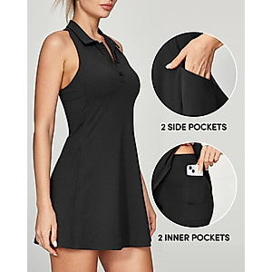 IUGA Tennis Dresses for Women Golf Dress with Shorts Underneath Built-in Bra Workout Exercise Athletic Dress with Pockets Black