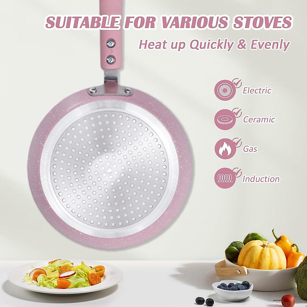 Nonstick Frying Pan Skillet, 7" Pink Skillet with Non Stick Coating, Aluminum Egg Pan with Stay Cool Handles, Practical Kitchen Cookware for Home Restaurant, Non Toxic, Induction Compatible (7 inch)