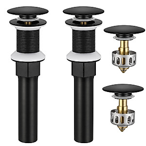 KES Black Pop Up Drain Stopper for Bathroom Sink, Sink Drain with Hair Catcher Without Overflow, 2 Pack, Matte Black, All Metal Rustproof 304 Stainless Steel, S2013D-BK-P2