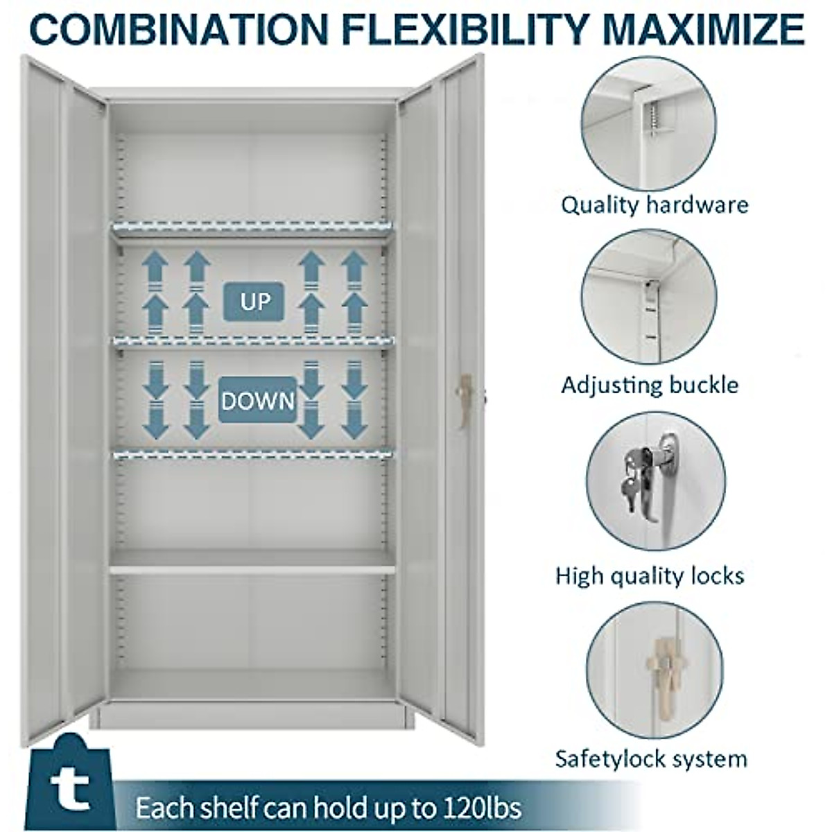 GangMei 72 Inch Tall Metal Lockable Storage Cabinet with 4 Adjustable Shelves, Garage Storage Cabinet for Warehouse, Garage, Home, Office,Kitchen, Assemble Required