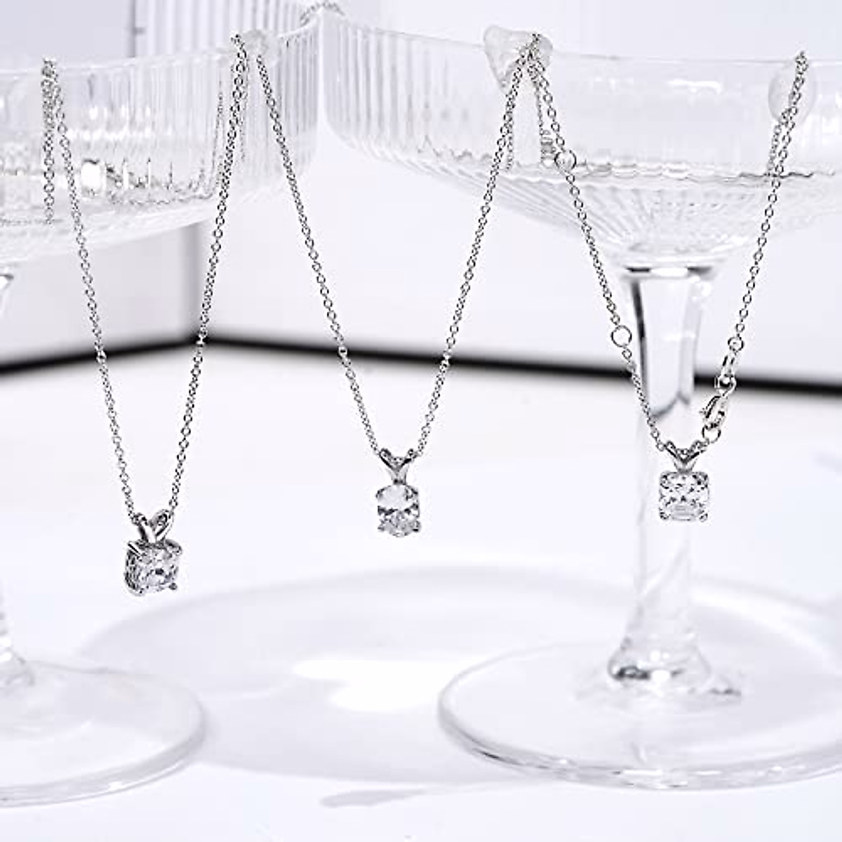 Amazon Collection Platinum-Plated Sterling Silver Cushion-Cut Solitaire Pendant Neckalce made with Infinite Elements Cubic Zirconia, 16"