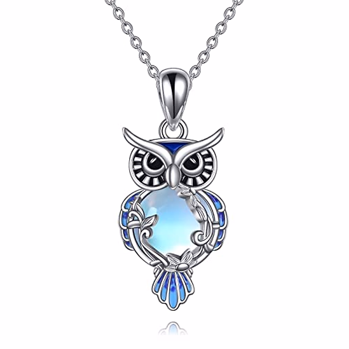 LUHE Owl Jewelry Necklace Gifts for Women Sterling Silver Moonstone Filigree Owl Pendant Necklace Christmas Gifts Jewelry for Women