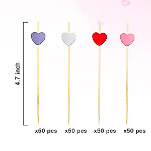 YSSAI 200 Counts Heart Shaped Cocktail Picks Heart Fancy Toothpicks 4.7 Inch Handmade Bamboo Cocktail Skewers Sticks for Valentine's Day Wedding Mother's Day Festival Party Favor Red Pink Purple White