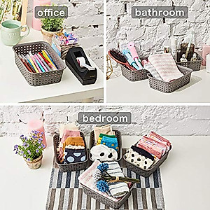 EZOWARE Gray Plastic Knit Storage Basket Trays, Desk Organizer Drawer Divider Bin for Kids Classroom, Baby Nursery Toys and More - Pack of 8 (7.7x5.3x2.4 Inch)