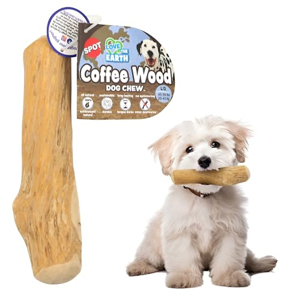 SPOT Coffee Wood Dog Chew Toy – 100% Natural & Sustainably Sourced Non-Splintering Wood from Coffee Plants, Long Lasting, Durable Toy for Aggressive Chewers, for Large Dogs and Puppies Up to 99lbs