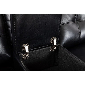 Kingway Power Recliner Chair Sectional Couches with LED Light for Living Room, Electric Faux Leather Reclining Sectional Couch Sets with Storage Console for Home, Black