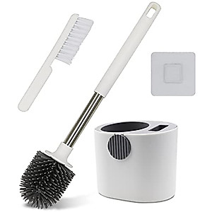 Jasilon Toilet Bowl Brush and Holder Set, [2 Brushes] Silicon Bristles Toilet Cleaner Brush and Holder, Toilet Scrubber, Toilet Cleaning Brush, Toilet Bow Brushes for Bathroom with Holder-Grey