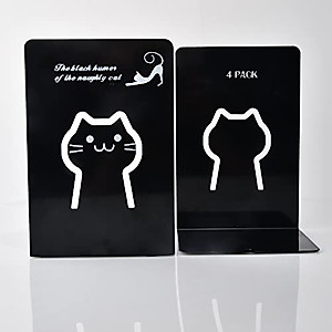 KelBay Office Heavy Duty Bookends Decorative, Cat Design Metal Sturdy Book Ends Stopper with Anti Slip Rubber Base Hold Support Black k-02 bookend