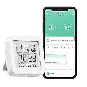 Wi-Fi Temperature Hygrometer Sensor, Thermometer Humidity Hubs & Controller, If Link with a TUYA Plug or IR Remote, Smart Control Heating Fan Cooling Humidifier & dehumidifier Compatible with Alexa