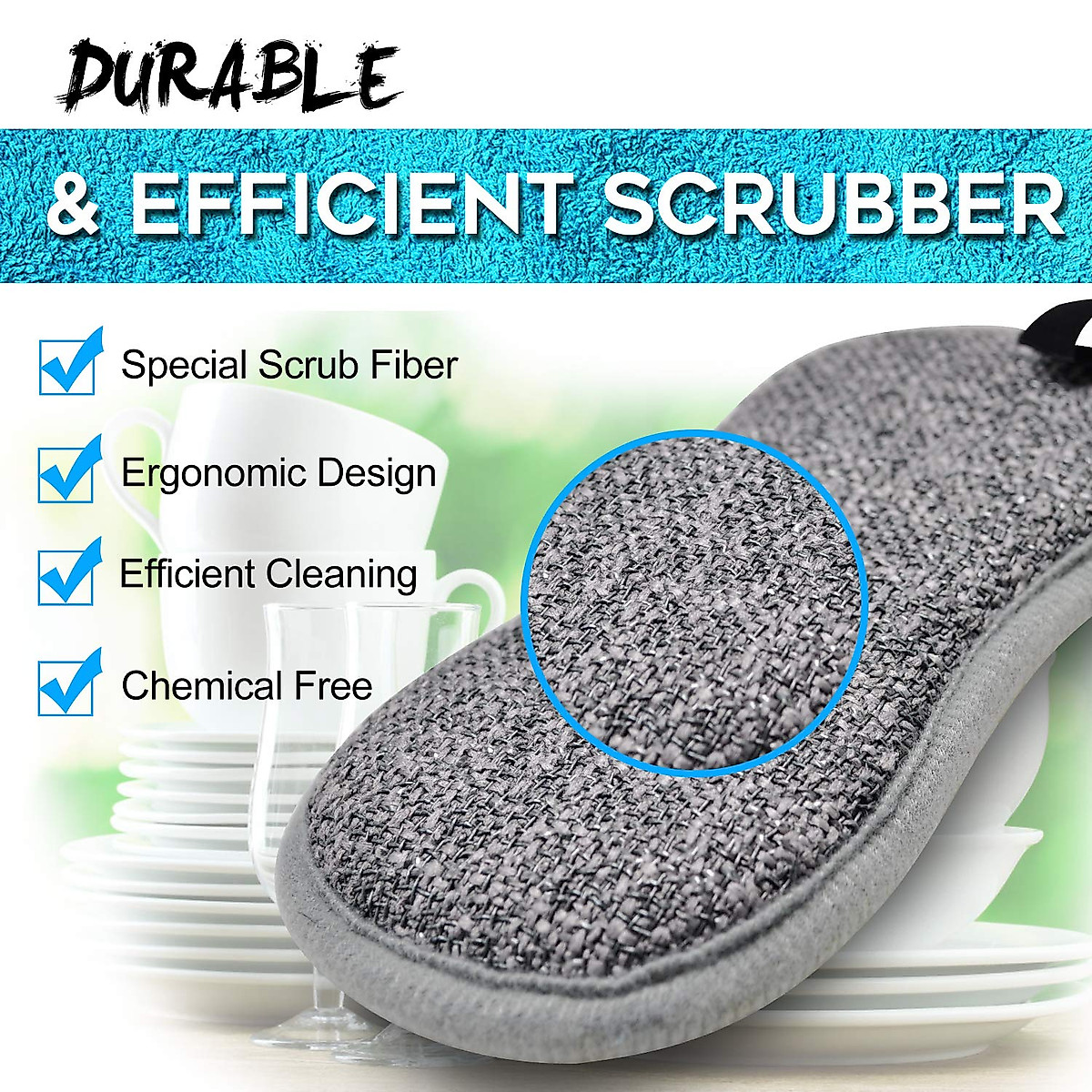 Multi-Purpose Scrub Sponges for Kitchen Pack of 6,Non-Scratch Microfiber Sponge Along with Heavy Duty Scouring Scrub Pad- Effortless Cleaning of Dishes, Pots and Pans