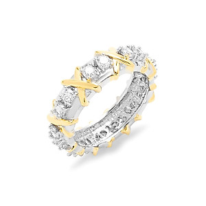 Sterling Silver & Gold Tone Designer Style CZ X Ring, ring size 9 - Women's Fashion Ring - Sterling Silver Ring for Her - Alternative Wedding Ring - Gift for Her - Birthday Gift - Gifts for Mom