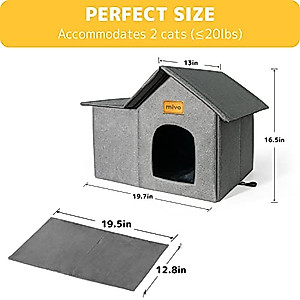 mivo Weatherproof Cat Houses for Outdoor/Indoor Cats, Collapsible Warm Feral Cat Shelter with Removable Soft Mat, Easy to Assemble Big Cat Bed for Winter