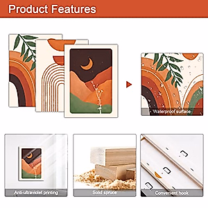 Boho Wall Art Set of 3, Boho Bedroom Decor Orange Minimalist Wall Decor Art, Mid Century Modern Wall Art, Neutral Abstract Geometric Framed Canvas Prints Wall Art for Bathroom 12"x16"