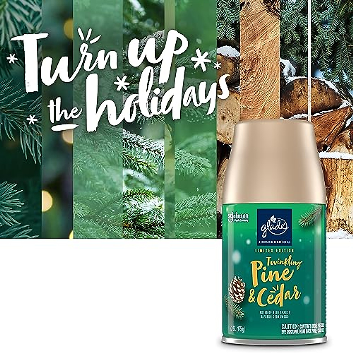 Glade Automatic Spray Refill, Air Freshener for Home and Bathroom, Twinkling Pine & Cedar, Limited Edition Scent, 6.2 Oz