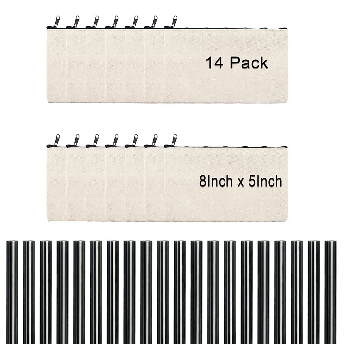 14Pieces 8 x 5 Inch Blank Craft DIY Canvas Bags with 20 Pieces 12x 10inch Black Heat Transfer Vinyl Canvas Makeup Bag Multipurpose Travel Toiletry Pouch Cosmetic Pen Bag (34Pieces…