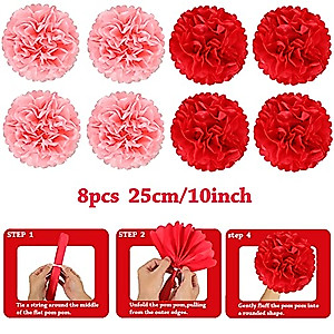70pcs Valentines Day Red Pink Hanging Paper Fans Decorations - Wedding Bachelorette Party Barbecue Birthday Party Holidays Picnic Circus Carnival Valentines Day Party Photo Booth Backdrops Decorations