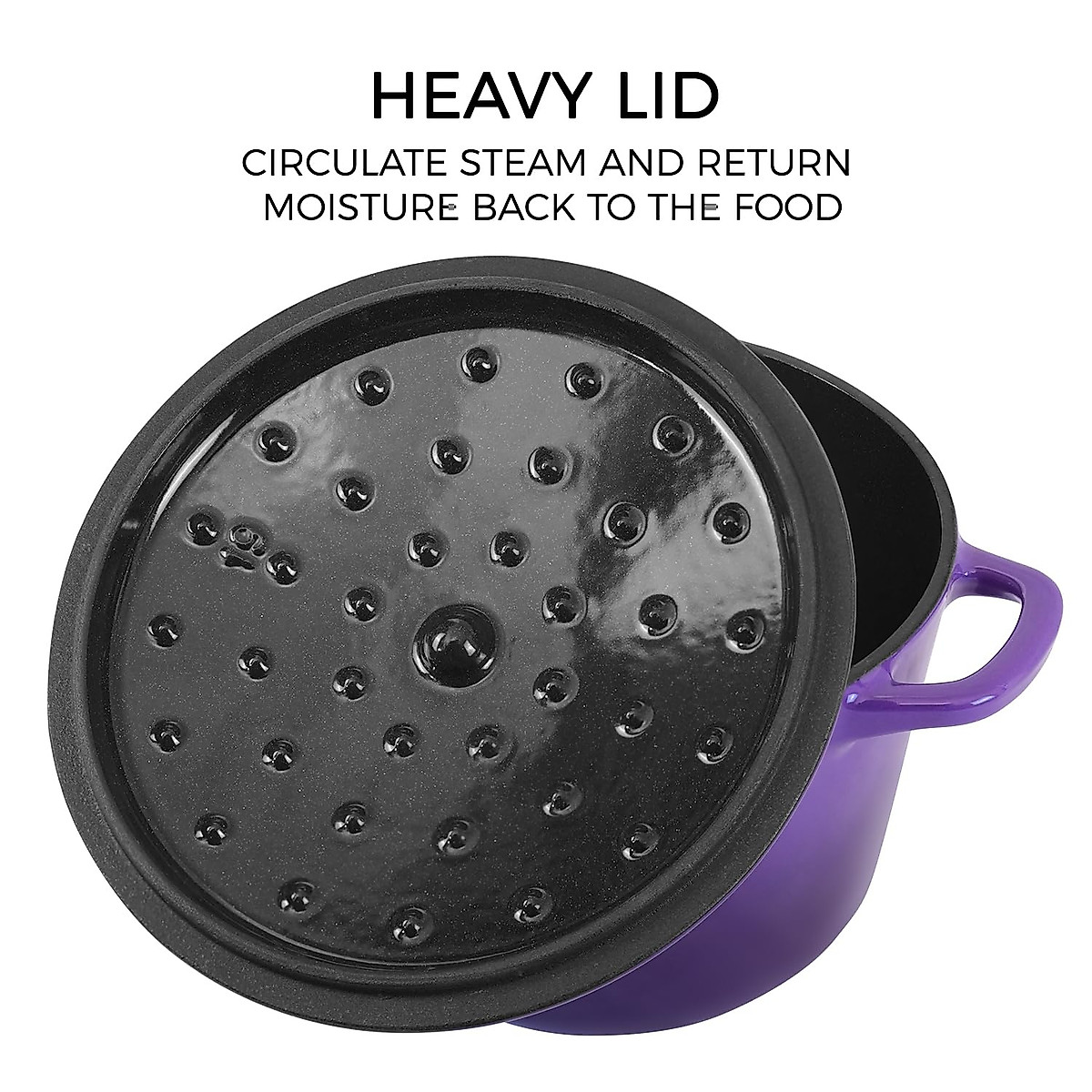 Flavehc Dutch Oven Pot with Lid 1.8 qt Cast Iron Dutch Oven for Bread Baking Purple Enameled Cast Iron Rice Pot with Handels