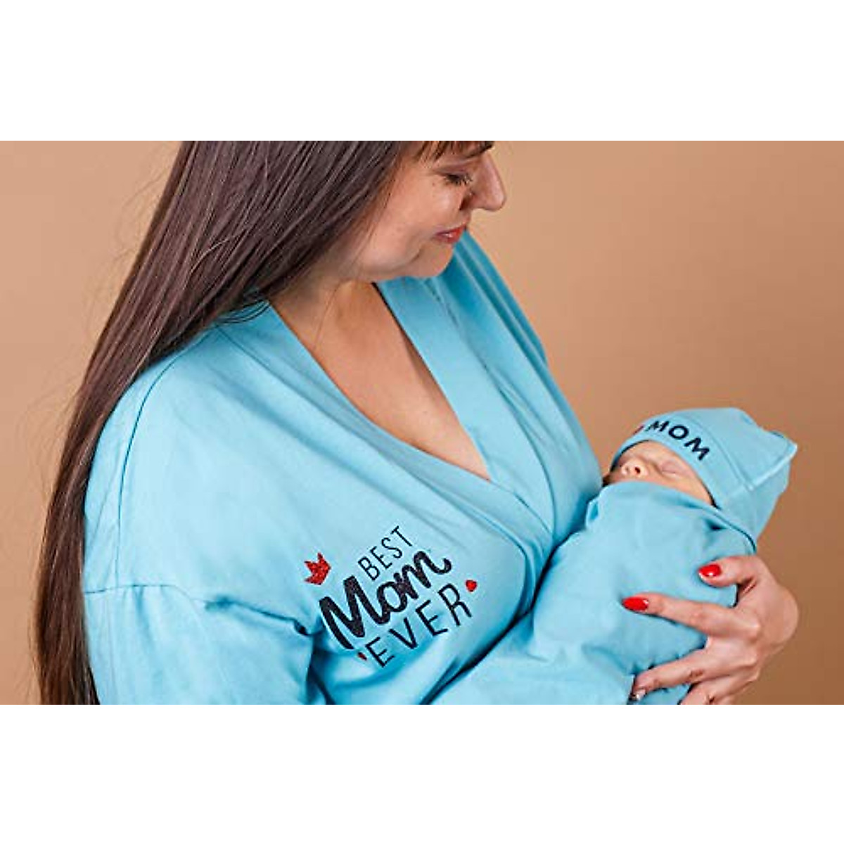 Life of Joy Matching Mommy Labor Delivery Robe, Swaddle, Hat Complete Set (as1, alpha, s, m, regular, regular, Mint)