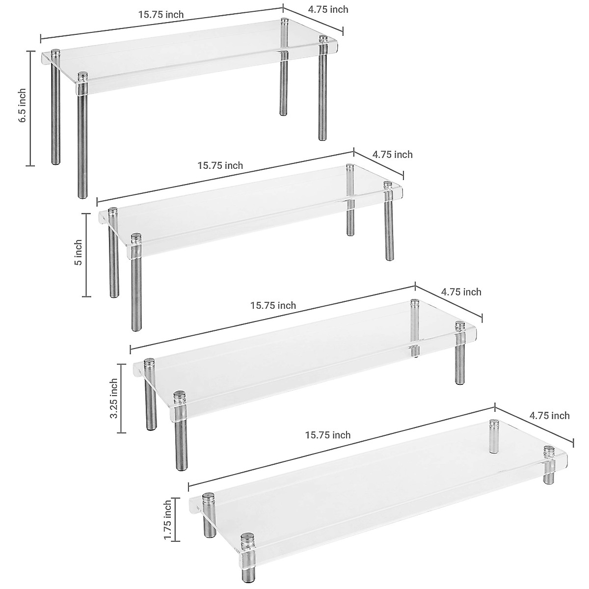 MyGift 4-Tier Clear Acrylic Food Display Stand, Appetizer and Dessert Serving Buffet Risers, Figurine Shelves, Set of 4