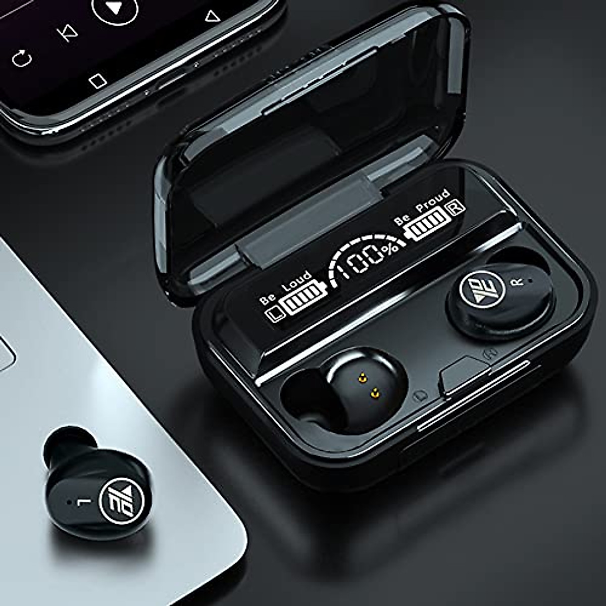 MOHALIKO M16 TWS 2000mAH Wireless Earbuds, Bluetooth 5.1 Headphones 180H Playtime, Semi-in-Ear Bluetooth 5.1 Sport Earphone with Touch Control Stereo Earbud for Work, Home Black