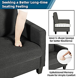 GRACFORCE Modern Living Room Furniture Sets 3 Piece, Mid Century Loveseat Sofa Sets Accent Arm Chair for Living Room w/ 2 USB, 2-Seater Small Couches for Small Spaces, Bedroom, Apartment, Dark Gray