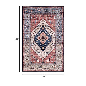 SAFAVIEH Tucson Collection Area Rug - 6' x 9', Rust & Blue, Traditional Persian Design, Non-Shedding Machine Washable & Slip Resistant Ideal for High Traffic Areas in Living Room, Bedroom (TSN153P)