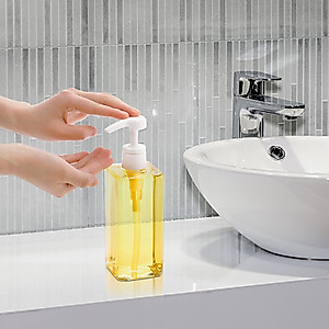 Okllen 12 Pack 16 Oz Plastic Pump Bottles, Empty Refillable Container Liquid Soap Dispenser for Shampoo, Lotion, Cleaning Products, Kitchen, Bathroom, Clear Square