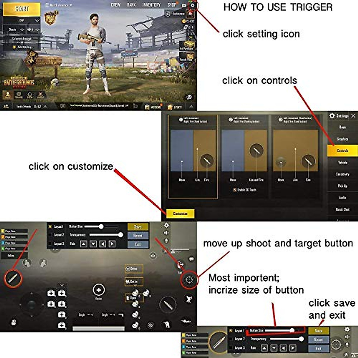 Generic PUBG Fire Button Mobile Controller, Metal Game Triggers, Sensitive Shoot Aim Buttons L1 R1 Trigger Controller for All Android and iOS Phones - Metal