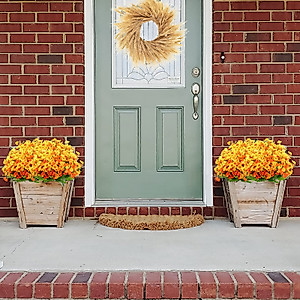 Uieke Artificial Fake Flowers, 6 Bundles Daisy Mums Flowers Outdoor UV Resistant No Fade Greenery Shrubs Plants Indoor Outside Hanging Planter Home Wedding DIY Garden Porch Décor (Orange Yellow)