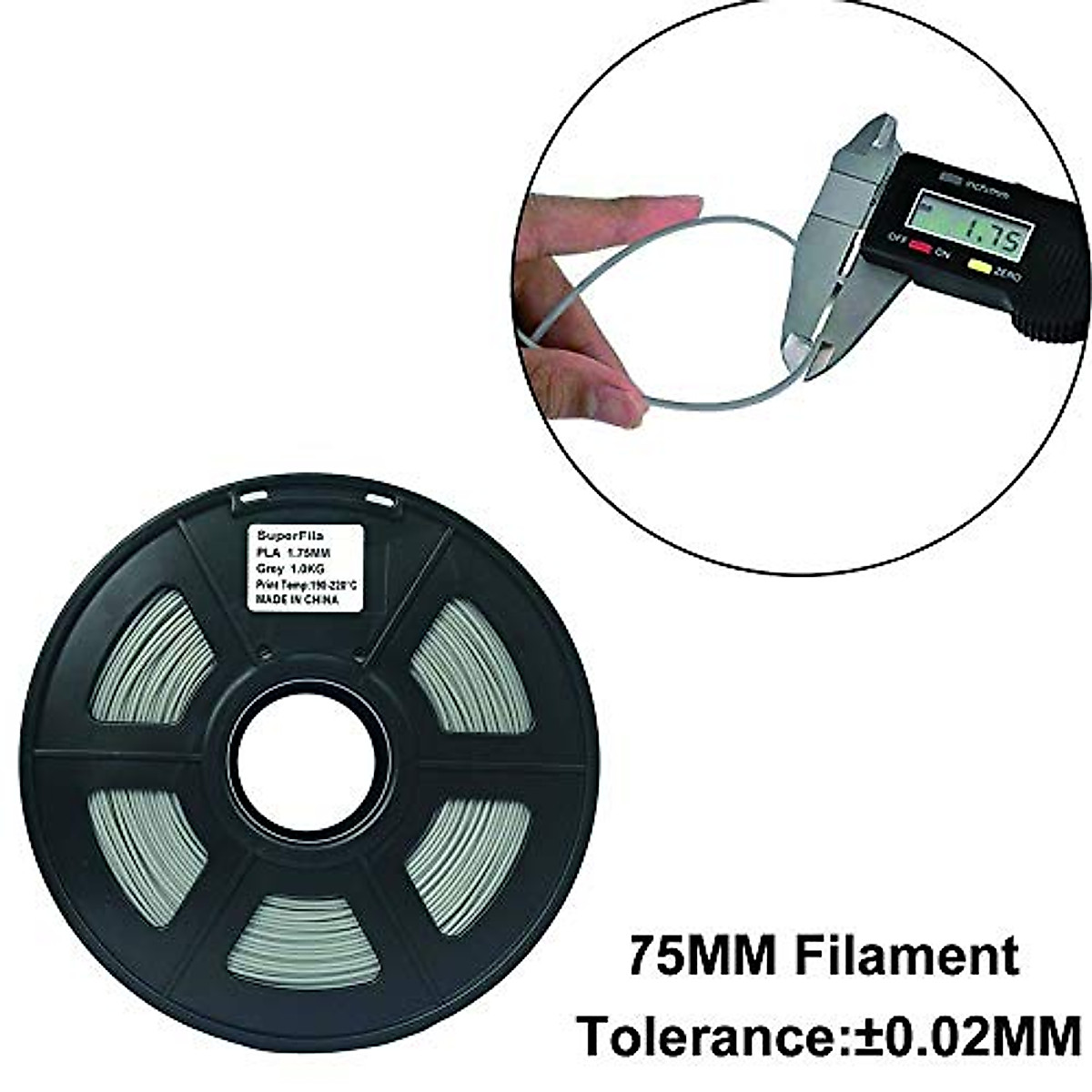 Superfila PLA 3D Printer Filament for Ender 3 V2/Ender 3 Pro/Ender 3 Max/CR-10 V3/Ender 5 Pro, Dimensional Accuracy +/- 0.03 mm, 1 kg Spool, 1.75 mm, Grey