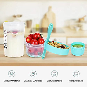 26 oz Breakfast On the Go Cups,Take and Go Yogurt Cup with Topping Cereal Cup with Fork,Leak-proof Overnight Oats or Oatmeal Container Jar,Portable Reusable Yogurt Snack Parfait Containers(Green)