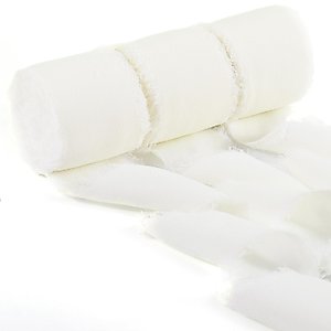 GLAMFIELDS Chiffon Ribbon Fringe Fabric Set 1.5" x 21Yd for Bouquets Wrapping, Wedding Invitations, Decorations, Gifts Wrapping & Bow Making,3 Rolls Cream White