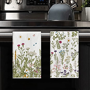 Artoid Mode Wildflower Floral Fall Kitchen Towels Dish Towels, 18x26 Inch Leaves Holiday Decoration Hand Towels Set of 2