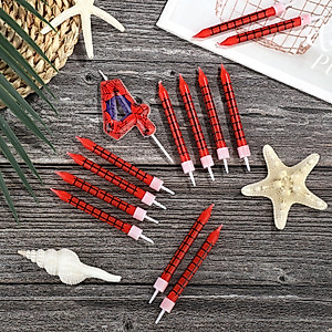 12pcs Spider Web Printed Candles & 1pc Number Candle, Red Blue Spider Themed Birthday Candle Spider Candles Spider Birthday Decorations for Boys Girls Cake Decor (Number 4)