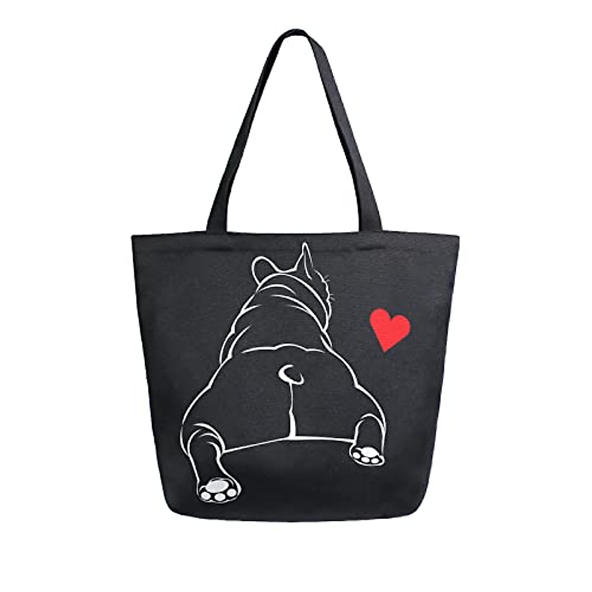 ALAZA Funny Bulldog Puppy Dog French Large Canvas Tote Bag Reusable Grocery Shopping Gift Bag with Handles, Heavy Duty, Washable