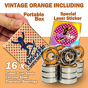 Naivskb Skate Bearings 8mm 16 Pack, Precision 608 Bearings Quad Inline Speed Roller Skate Derby Skateboard Longboard(Vintage Orange)