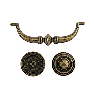 TIECA.HW 4Pcs Antique Brass Bail Drop Cabinet Pulls, 4-1/4" Hole Centers, Antique Bronze Distressed Dresser Drawer Handles Retro Brass Furniture Hardware for Kitchen Bathroom Office