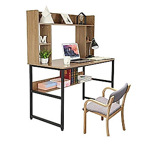 Computer Desk Family Desk with Bookshelf, 47" Home Office Desk PC Laptop Table Workstation Study Writing Desk, Modern PC Desk with Storage Shelves, Space Saving Desk for Small Spaces