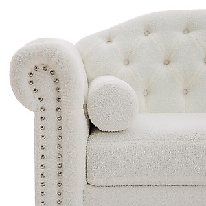 LAVHOME 84" Classic Chesterfield Living Room, 3 Seater Tufted Sofa with Scroll Arms, Upholstered Couch Furniture for Apartment Office, Fabric (White)