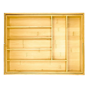 Rosas Corp Bamboo Expandable Kitchen Drawer Organizer - 100% Pure Bamboo, 7 to 9 Compartments Adjustable Drawer Dividers Organizer for Silverware, Cutlery Tray, Flatware and Other Kitchen Utensils
