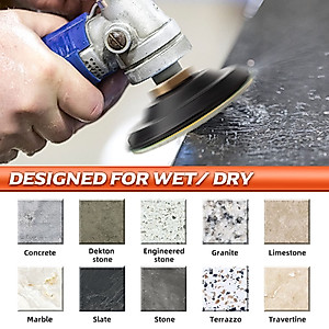 AMZKONIG 20 Pack 4 Inch Diamond Polishing Pads with 5/8’’-11 Backer Pad, 18PCS Wet/Dry Polish Pad Kit for Drill Grinder Polisher, 30-10000 Grit Polishing Pad for Granite Marble Concrete Stone Quartz