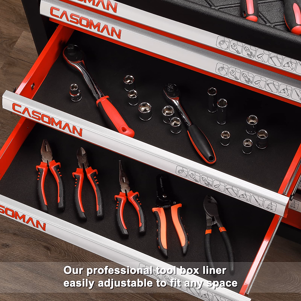 CASOMAN Professional Tool Box Liner and Drawer Liner - 24 inch (Wide) x 24 feet (Long), Non-Slip,Easy Cut, Black